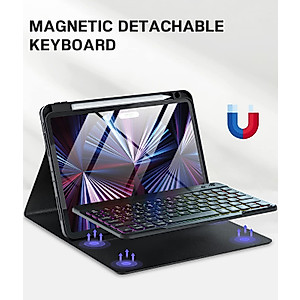 Harvopu for iPad Pro 11 inch Case with Keyboard - 7 Color Backlit Detachable Bluetooth Keyboard for iPad Pro 11-inch 2022(4th Generation)/2021(3rd Gen)/2020(2nd Gen), Black