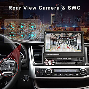 UNITOPSCI Single Din Car Stereo Car Radio with 7" Auto Retractable HD Touch Screen Car MP5 Player with Bluetooth FM Radio Mirror Link Head Unit Support TF USB AUX in Remote Control Backup Camera SWC