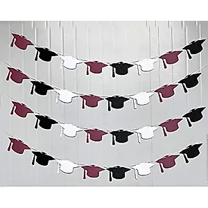 Maroon Graduation Party Decorations/Maroon Grad 2023 4pcs Graduation Hat Banner Garlands Glitter Burgundy White Black for 2023 Graduation Party Supplies