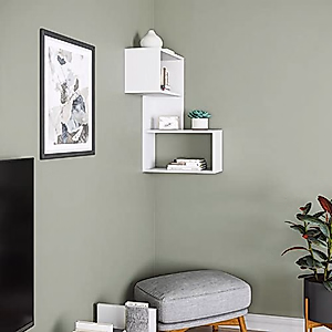 RANK Corner Shelf Wall Mounted, White Corner Shelves, Floating Corner Bookcase, Wall Storage Shelves for Wall Decor Living Room, Bedroom, Bathroom