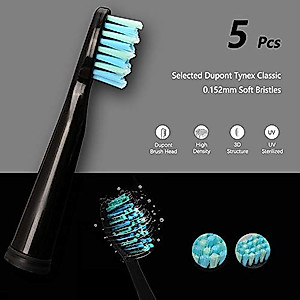 YUNCHI Toothbrush Replacement Heads Compatible with Fairywill FW-D1/D3/D7/D8/507/508/551/917/959, Gloridea, Sboly, WOVIDA, Y1 Sonic Electric Toothbrushes, 5 Pack - Black