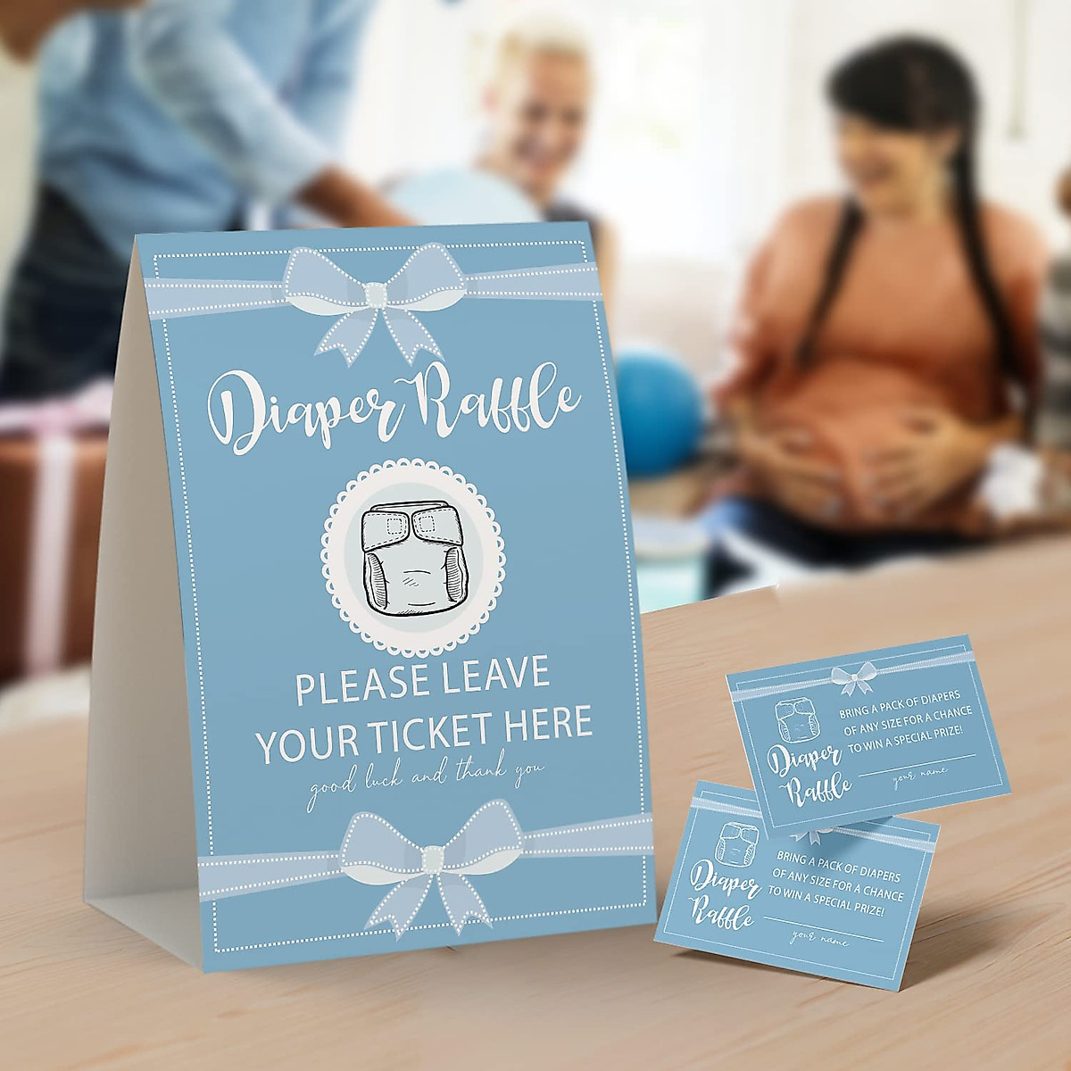 Diaper Raffle Tickets for Baby Shower Sign，Baby Shower Invitations with Diaper Raffle Cards - Baby Shower Games for Boy(1 Sign with 50 Raffle Tickets) Toctose010