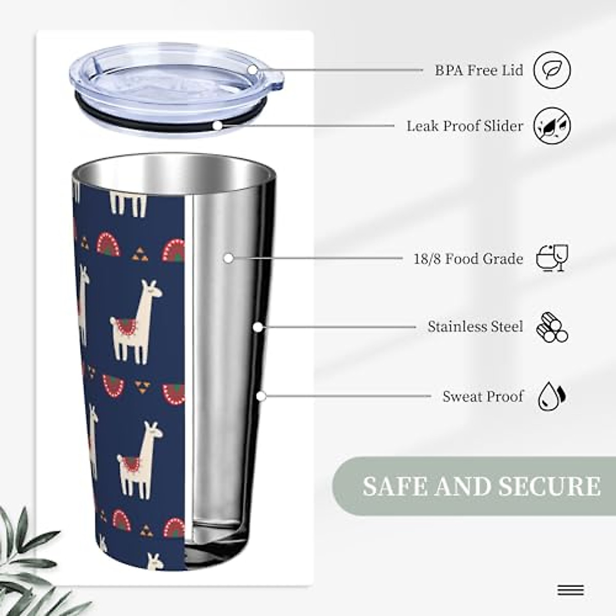 20oz Tumbler Cute Alpaca Llama Pattern Double Wall Vacuum Insulated Coffee Mug with Lid and Metal Straw Brush Reusable Stainless Steel Water Bottle Travel Cup Gifts for Car Ice Drinks Hot Beverage