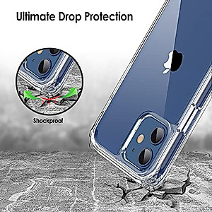 JETech Case for iPhone 12/12 Pro 6.1-Inch with 2-Pack Tempered Glass Screen Protector, 360 Full Body Shockproof Bumper Phone Cover Protective Clear Back (Clear)