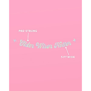 xo, Fetti Older Wiser Hotter Banner - Iridescent, 3 Ft. | Fun Birthday Party Decorations, 30th Birthday Decor, HBD Supplies, Gag Gift, Cute Disco Photobooth Backdrop, 40s, 50s