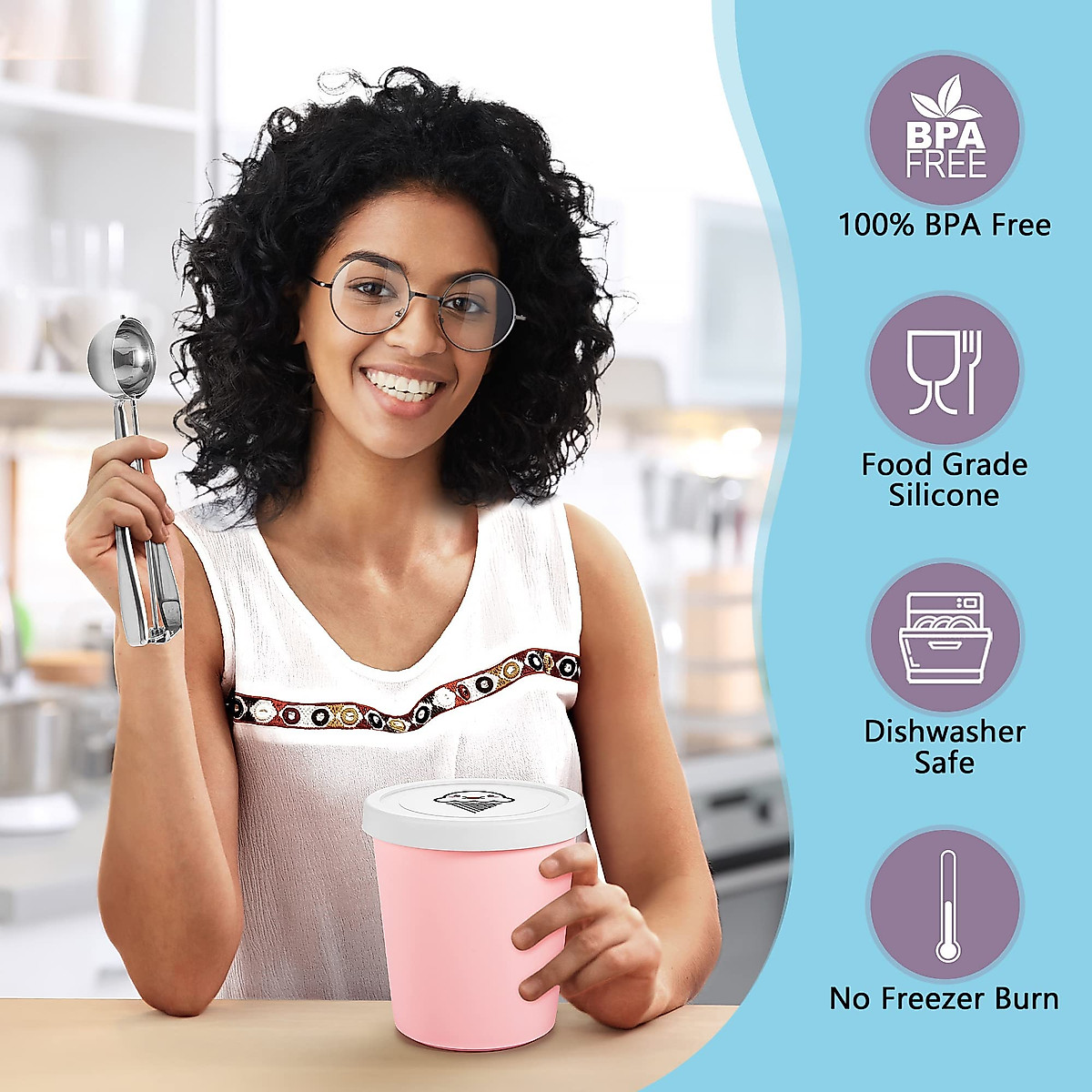 TTUBBIEZ Ice Cream Containers (2 Pack - 1 Quart Each), Ice Cream Containers for Homemade Ice Cream, Ice Cream Storage Containers for Freezer, 1 Quart Freezer Containers for Ice Cream Storage - Pink