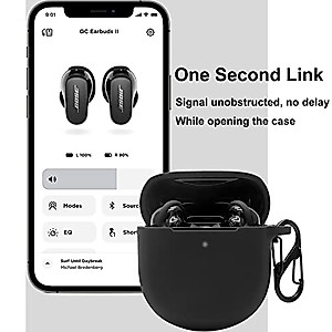 LiZHi for Bose QuietComfort Earbuds II Case Cover 2022, Soft Silicone Skin Cover Shock-Absorbing Protective Case with Keychain for New Bose QuietComfort Earbuds II Case, Black