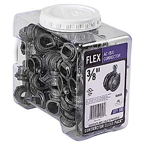 Halex – 3/8 Inch Flexible Metal Conduit (FMC) AC (BX) Connectors– 05803B – 100 Per Pack – Silver