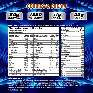 Maximum Human Performance MHP UYM XXXL 1350 Mass Building Weight Gainer, Muscle Mass Gains, w/50g Protein, High Calories, 11g BCAAs, Leucine, Cookies & Cream, 8 Servings, 6lb