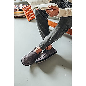 OLUKAI Moloa Hulu Men's Wool-Blend Slippers, Soft & Heathered Knit Slip On Shoes, Suede Leather Foxing, Drop-In Heel Design, Dk Shadow/Dk Shadow, 11