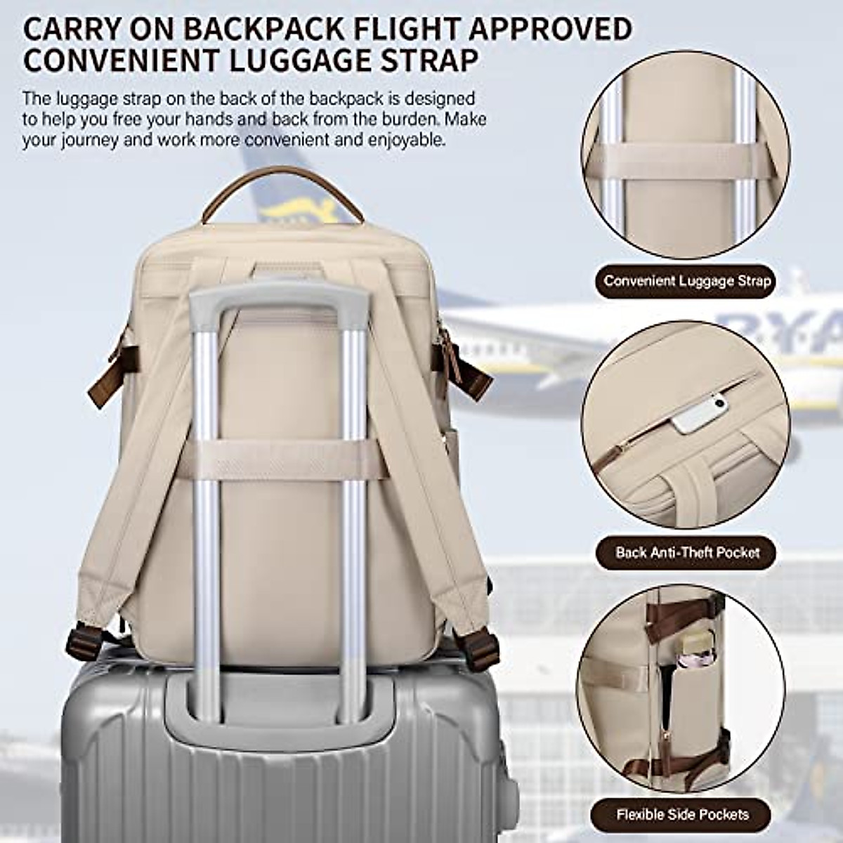 GOLF SUPAGS Laptop Backpack with Separate Laptop Compartment Fits 15.6 Inch Notebook Large Capacity Computer Bag for Women Work Travel College Backpacks (Apricot)