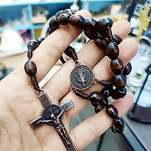 Bangtang Rosary Beads Catholic for Women, Wooden Cross Necklace for Men, Prayer Necklace Beads Rosary for Mother, First Communion Gift for Boy Girl Catholic