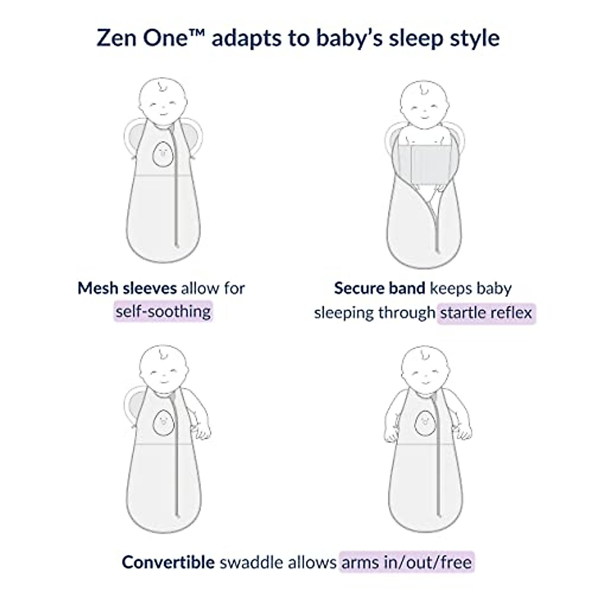 Nested Bean Zen One™ - Gently Weighted Swaddle for Babies 3-6M (13-18.5 Lbs) | Adapts for arms in/Out | Prevents startles | Aid Self-Soothing | 2-Way Zipper | Machine Washable | TOG 1.0