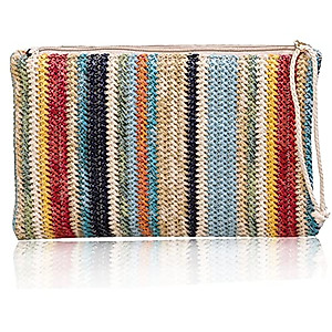 Abuyall Straw Clutch Bag Summer Beach Purse Stripe for Women Woven with Zipper Wristlet Wallet Colorful