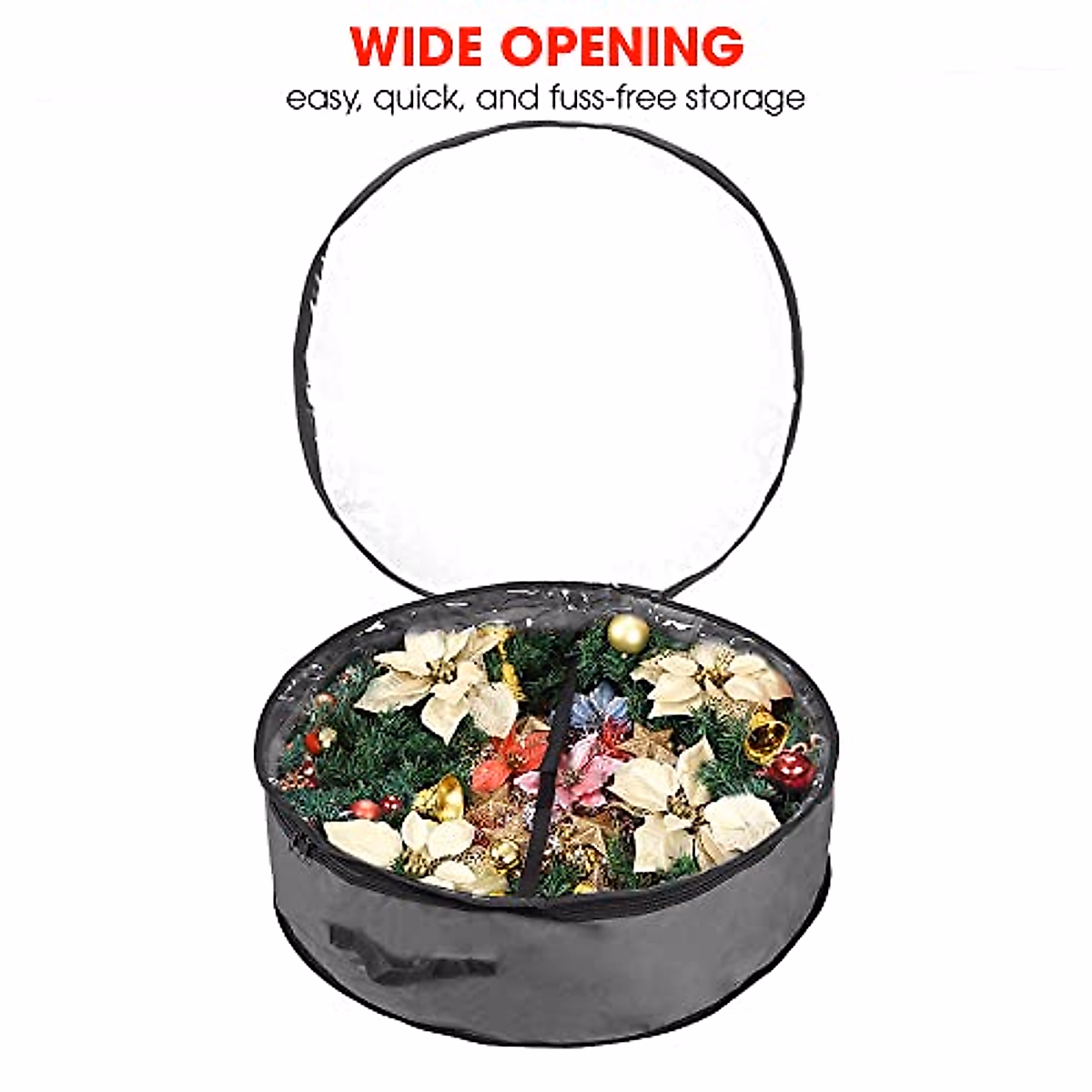 Primode Christmas Wreath Storage Bag 48" | Garland Wreaths Container with Clear Top Window for Easy Holiday Storage 48"X10"| Durable 600D Oxford Material (48", Gray)