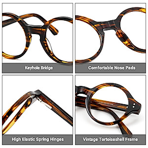 Zeelool Unisex Retro Acetate Round Eyeglasses Frame with Clear Lens Giggs FA0249-01 Tortoise