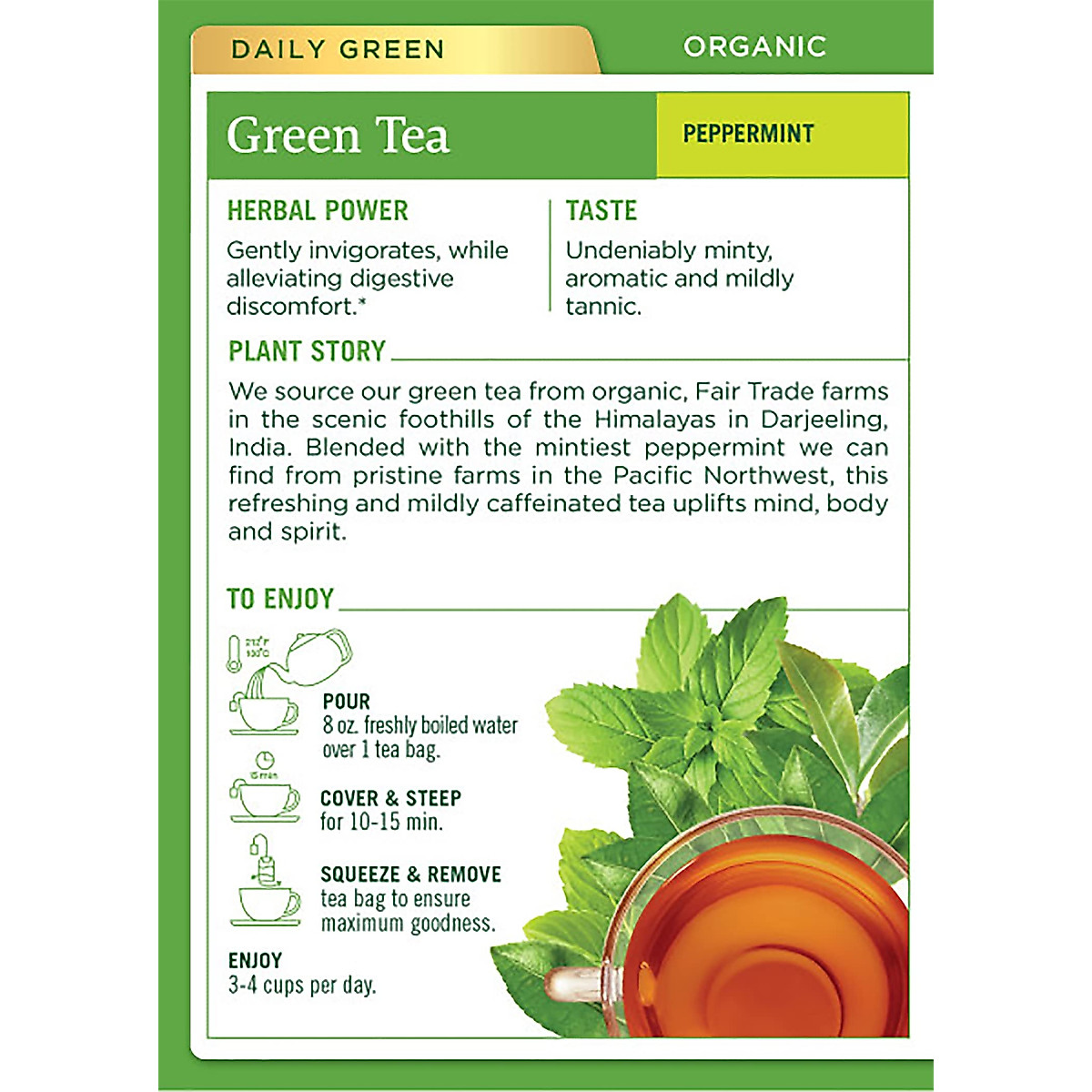 Traditional Medicinals Organic Green Tea Peppermint Herbal Tea, Alleviates Digestive Discomfort, (Pack of 3) - 48 Tea Bags Total