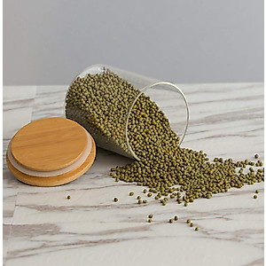 Lawei 4 Pack Glass Storage Jars with Sealed Bamboo Lids - 18.6 FL OZ Clear Glass Bulk Food Storage Canister for Serving Tea, Coffee, Spice, Candy, Cookie