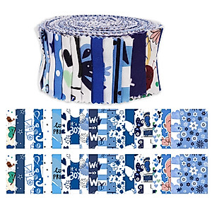 Soimoi 40Pcs Baby Boy Print Cotton Precut Fabrics for Quilting Craft Strips 2.5x42inches Jelly Roll - Medium Blue