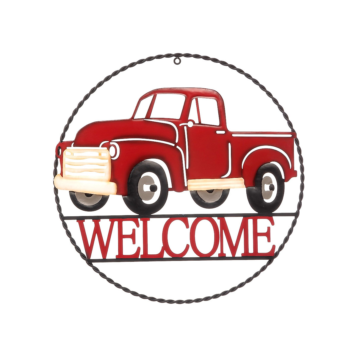 Glitzhome 23.75" L Welcome Metal Rustic Red Truck Wall Decor, Welcome Hanging Sign Decoration for Home Outdoor Indoor