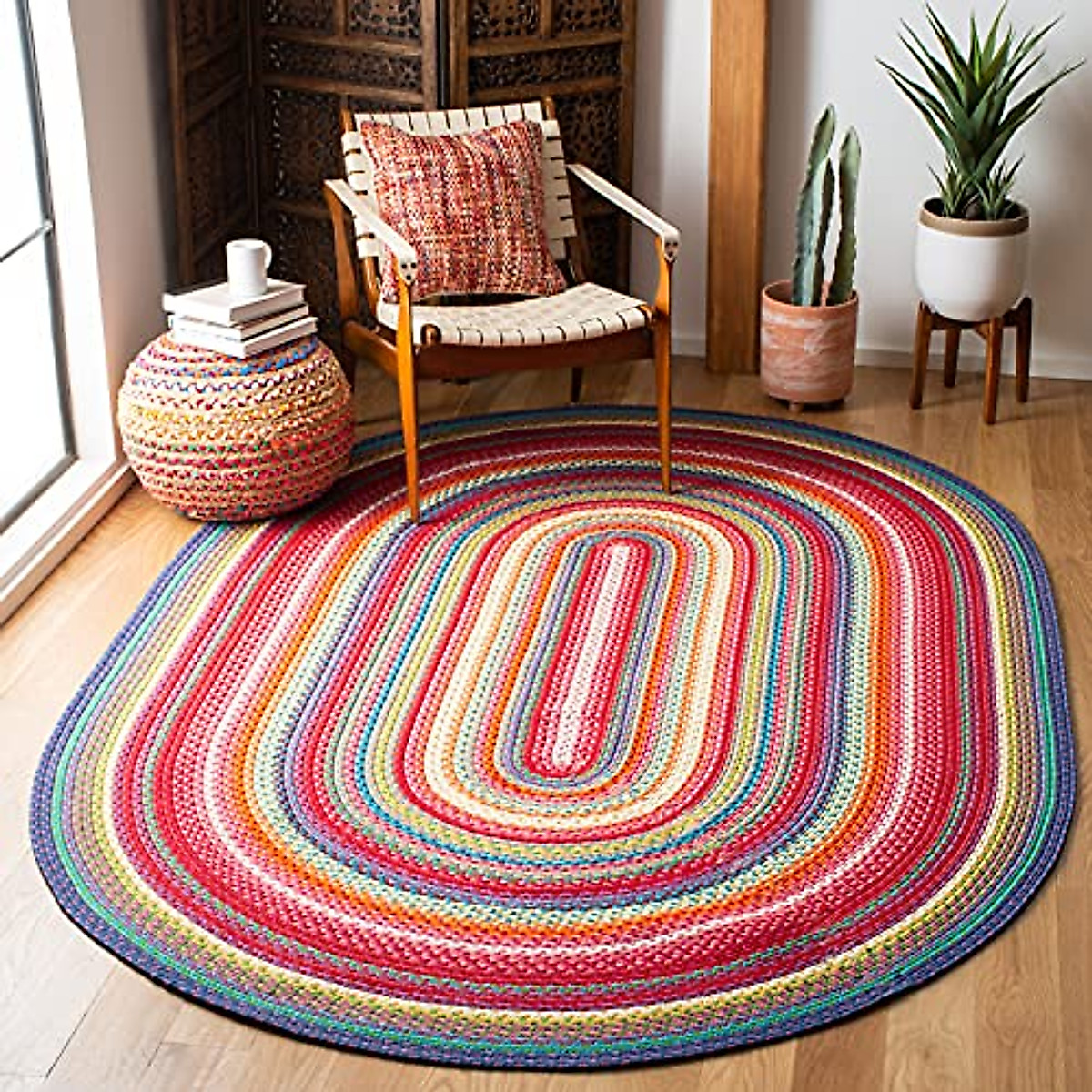SAFAVIEH Braided Collection 3' x 5' Oval Multi BRD316A Handmade Boho Reversible Area Rug