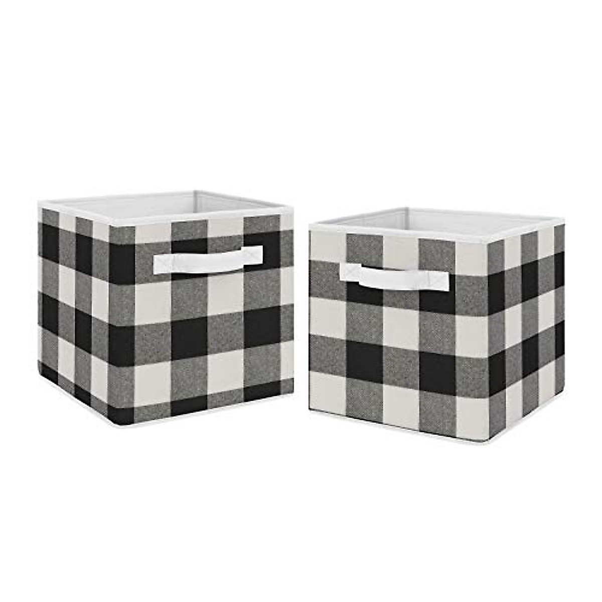 Sweet Jojo Designs Buffalo Plaid Foldable Fabric Storage Cube Bins Boxes Organizer Toys Kids Baby Childrens - Set of 2 - Black and White Check Rustic Woodland Flannel