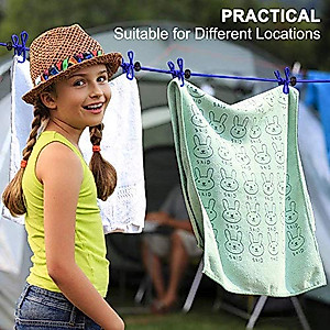 Newraturner 2 Pack Portable Clothesline with 12 Clothespins, Windproof Travel Clothesline Stretchy Retractable Elastic Laundry Clothes Line for Backyard, Vacation Hotel, Balcony Clothes Drying Line