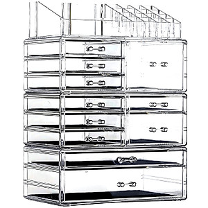 Cq acrylic Clear Makeup Storage Organizer Drawers Skin Care Large Cosmetic Display Cases Stackable Storage Box With 11 Drawers For Dresser 1 Pack