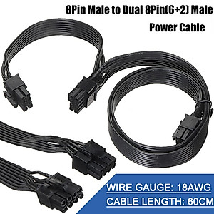 JINYI EPS 8 Pin Male to Dual PCIe 8 (6+2) Pin Male PCIE Cable, GPU Power Cable Replacement for Corsair CoolerMaster Thermaltake Modular Power Supply (25 + 9 inches)