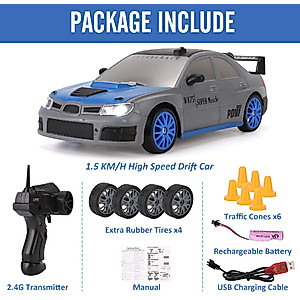 Liberty Imports RC Drift Car 1/24 2.4GHz 4WD Remote Control Sport Racing On-Road Vehicle with LED Light, Batteries and Drift Tires (Silver)