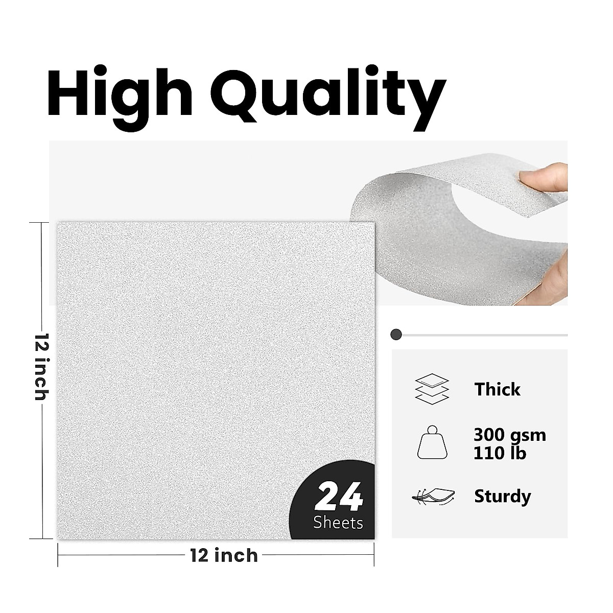 Double-sided Silver Glitter Cardstock 12x12 for Cricut - Goefun 24 Sheets 12x12 Silver Cardstock, 300 GSM/110LB Silver Glitter Paper for Crafts, Christmas, Anniversary
