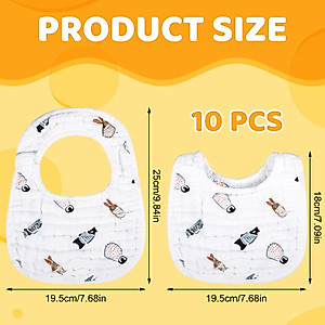 Fuyamp 10 Pcs Muslin Baby Bibs Snap Muslin Bibs for Boys & Girls, 100% Cotton Muslin Absorbent & Soft Layers, 8 Layers Muslin Bibs for Infant Teething and Drooling