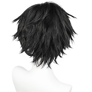 IMEYLE Short Black Wig Short Black Cosplay Wig for Men Straight Wig Synthetic Wig for Anime Halloween Costume Party + Wig Cap