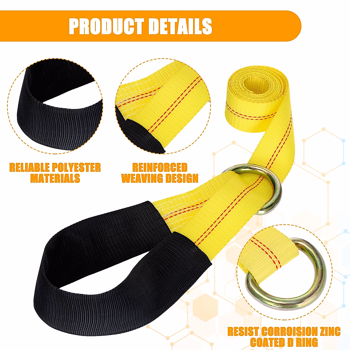 Windyun 12 Pack Tow Truck Straps Lasso Wheel Lift Straps Lasso Tow Strap with D Ring 11, 000 Lbs Break Strength Auto Tie Down Auto Hauler for Trailer Truck Tie