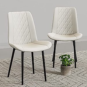 SunsGrove Beige Dining Chairs in Faux Leather with Soft Cushion, Metal Legs Loading Up to 350lbs Modern Kitchen Chairs for Dining, Living Room, Bedroom Side Chairs, Set of 2