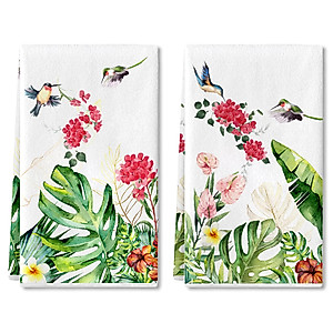Lebsitey Hummingbird Geranium Flower Bird Kitchen Towel, 2 Pack Kitchen Towel, Absorbent Drying Tea Towel for Cooking Baking, 18 x 28 (Hummingbird Geranium)