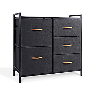 ROMOON Dresser Storage Drawer, 5 Fabric Units Organizer and Storage for Bedroom, Hallway, Entryway, Closets - Dark Gray