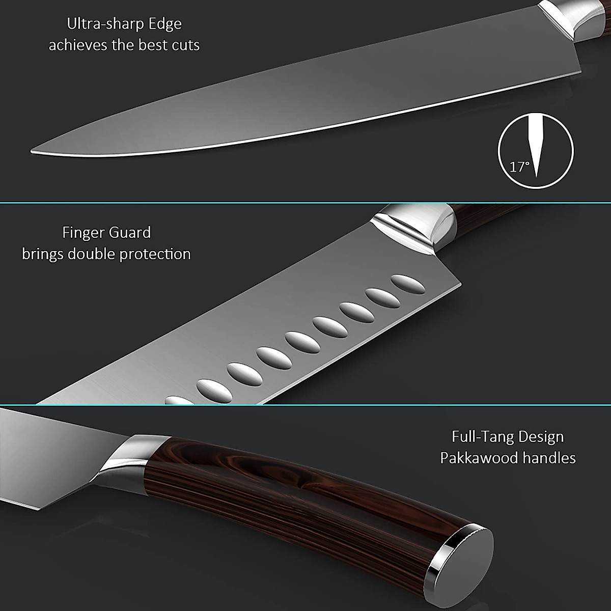 Grifucher Chef knife, 2 Pieces Knife Set Including 7 Inch Japanese and 8 Carving High Carbon Stainless Steel Kitchen with Ergonomic Handle, Black Gift Box Mothers Day Gifts