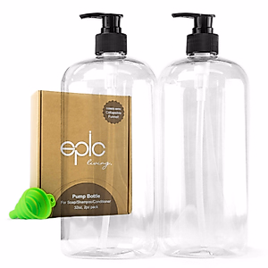 2 Pack Empty Pump Bottles - Plastic Pump Dispenser Bottle With Black Pump, Gift Box, And Collapsible Funnel For Hair Shampoo, Conditioner, Hand Soap, Laundry Detergent, And Hand Lotion