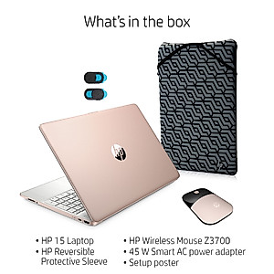 HP 2021 15.6" HD Laptop Computer, AMD Athlon Silver N3050U, 4GB RAM, 128GB SSD, HDMI, USB-C, Webcam, Windows 10 S with Office 365 for 1 Year, Mouse, Sleeve + YSC Accessory (Rose Gold)