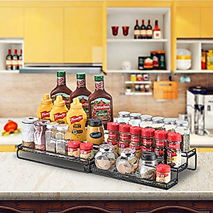 GONGSHI Spice Rack Organizer for Cabinet, Pantry and Countertop, 3 Tier Expandable Seasoning Shelf, Black