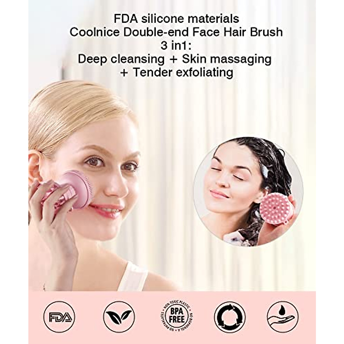 MYCOMBO Exfoliating Silicone Body Scrubber Easy to Clean, 2 in 1 Bath and Shampoo Brush, Scalp Massager, Lathers Well, Long Lasting, And More Hygienic Than Traditional Loofah (Pink)