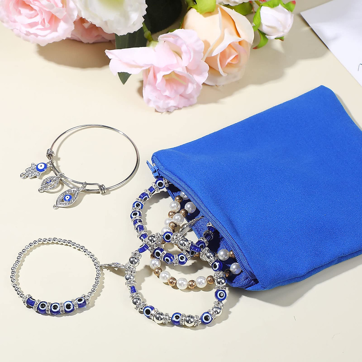 Fumete 8 Pcs Silver Storage Bags Anti Tarnish Zippered Jewelry Keeper 6x6 9x12 15x15 in Silver Pouches for Silverware Silver Jewelry (Black)