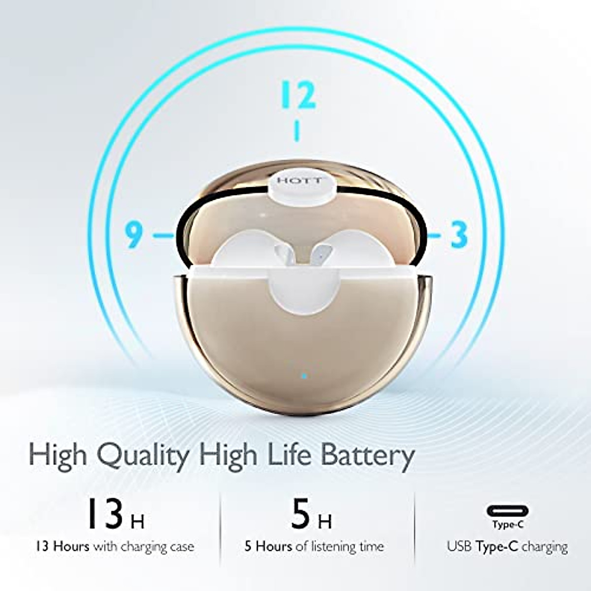 HOTT Bluetooth Earbuds, Wireless Bluetooth Headphones with Type C Charging Case, Touch Control Sweat Resistant Earphones Built-in Microphone, High-Fidelity Stereo Earbuds for Sport