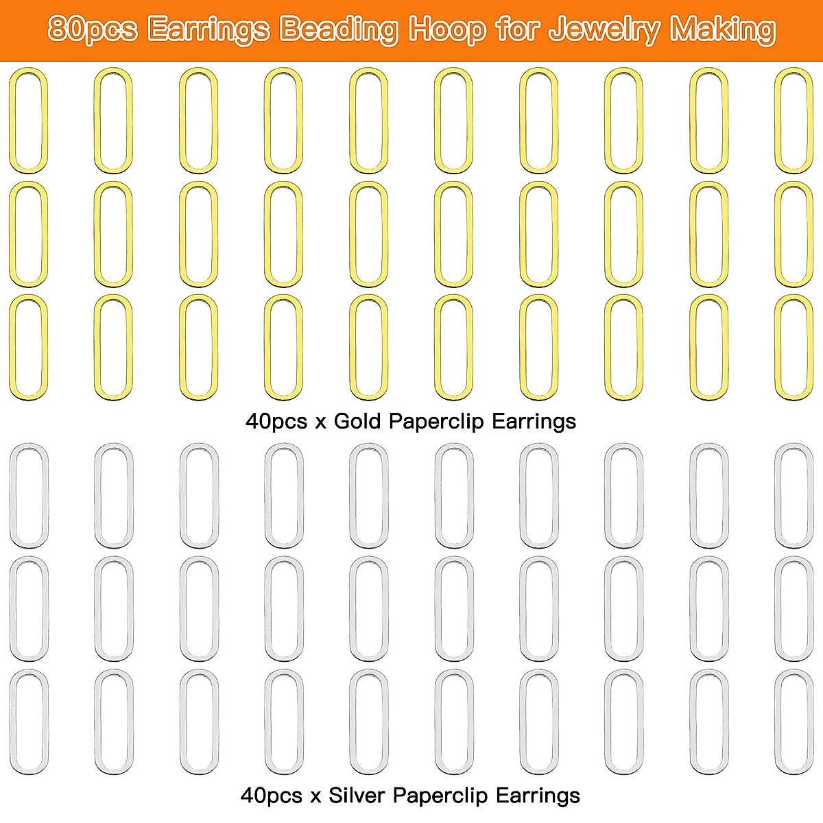 80pcs Earrings Beading Hoop for Jewelry Making,Beading Hoop Earrings Finding Paperclip Earring Earrings Finding for DIY Earring Making(Gold&Silver,6 x 20mm)