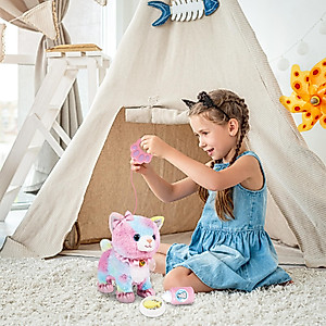 Interactive Electronic Plush Toy Walking and Barking Robot Cat Plush Cat Remote Control Kitten for Girls (Colorful Cat)