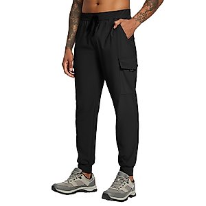 BALEAF Men's Lightweight Joggers Quick Dry Cargo Pants UPF 50+ Stretch Jogger Pants Hiking Outdoor Running Track Workout Black L