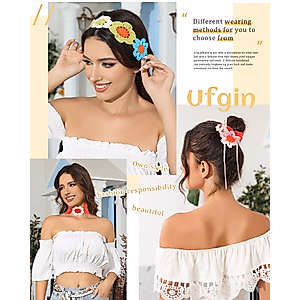 Ufgin HAIRBAND for Women - Handmade Crochet Headband, Adjustable Hippie Hair Bandanas, Boho Headbands, Knit Hair Bands - 2 Count (Red, Green)