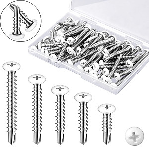 100 Pcs 5 Size #8 White Screws White Wood Screws White Pan Head Screws White Sheet Metal Screws Stainless Steel Screws Wall Plate Fast Self Tapping Screws Thread Truss for Switches Covers Replacement