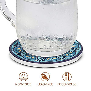 CHEFBEE Set of 8 Coaster for Drinks Absorbent Mandala Ceramic Coasters with Cork Base, Metal Holder, Stone Coasters Set Perfect for Wooden Table, Housewarming, Home and Dining Room Decor